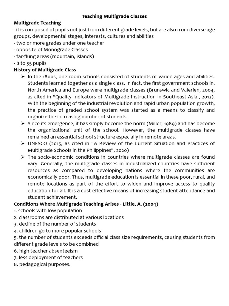 Teaching Multigrade Classes Multigrade Teaching | PDF | Learning | Constructivism (Philosophy Of ...