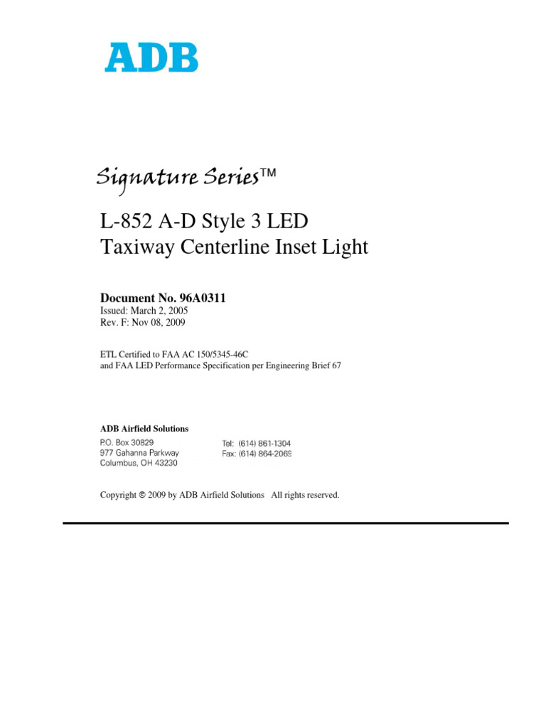 Signature Series™ L-852 A-D Style 3 LED Taxiway Centerline Inset Light ...