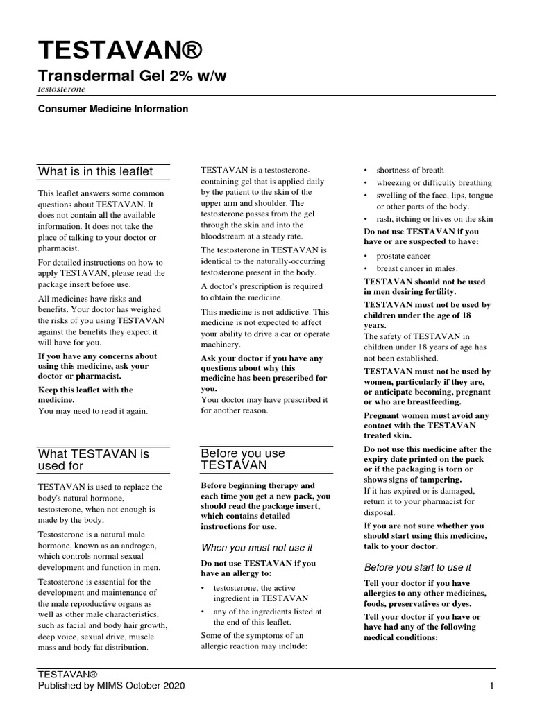 Testavan SPC | Download Free PDF | Thrombosis | Dose (Biochemistry)