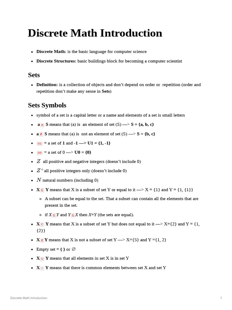 Discrete Math Introduction | PDF | Set (Mathematics) | Mathematical Logic