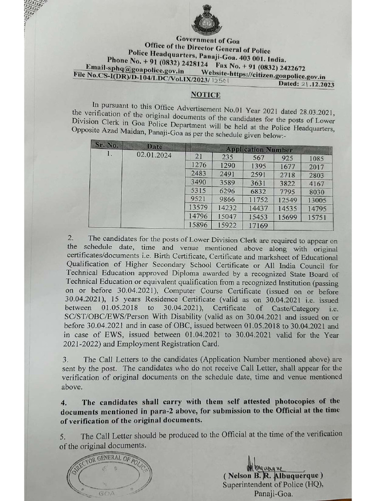 Notice Goa Police Department | PDF
