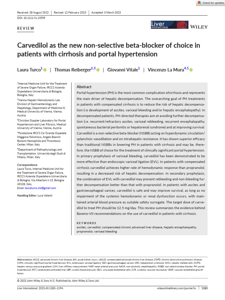 Liver International - 2023 - Turco - Carvedilol As The New Non ...