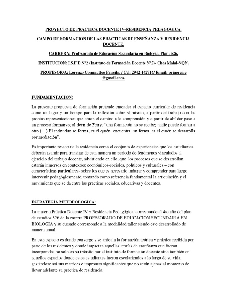 Practica Docente Iv Residencia Pedagogica 1 | PDF | Evaluación | Maestros