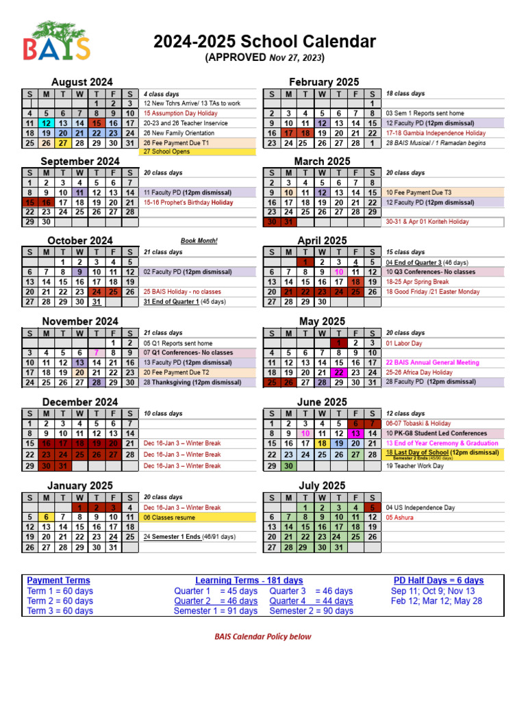 2024-2025 School Calendar: (Approved) August 2024 February 2025 | PDF ...