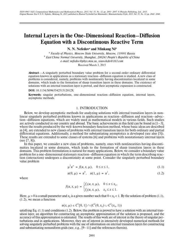 Internal Layers in The OneDimensional Reaction-Diffusion Equation With A Discontinuous Reactive ...