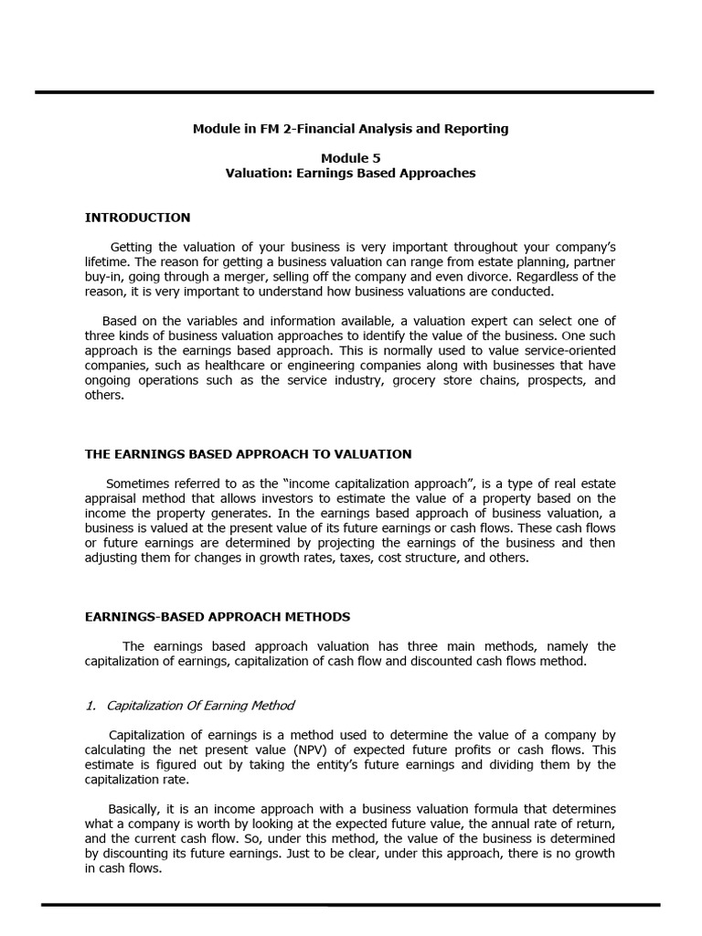 Valuation Earnings Based Approach | PDF | Discounted Cash Flow ...