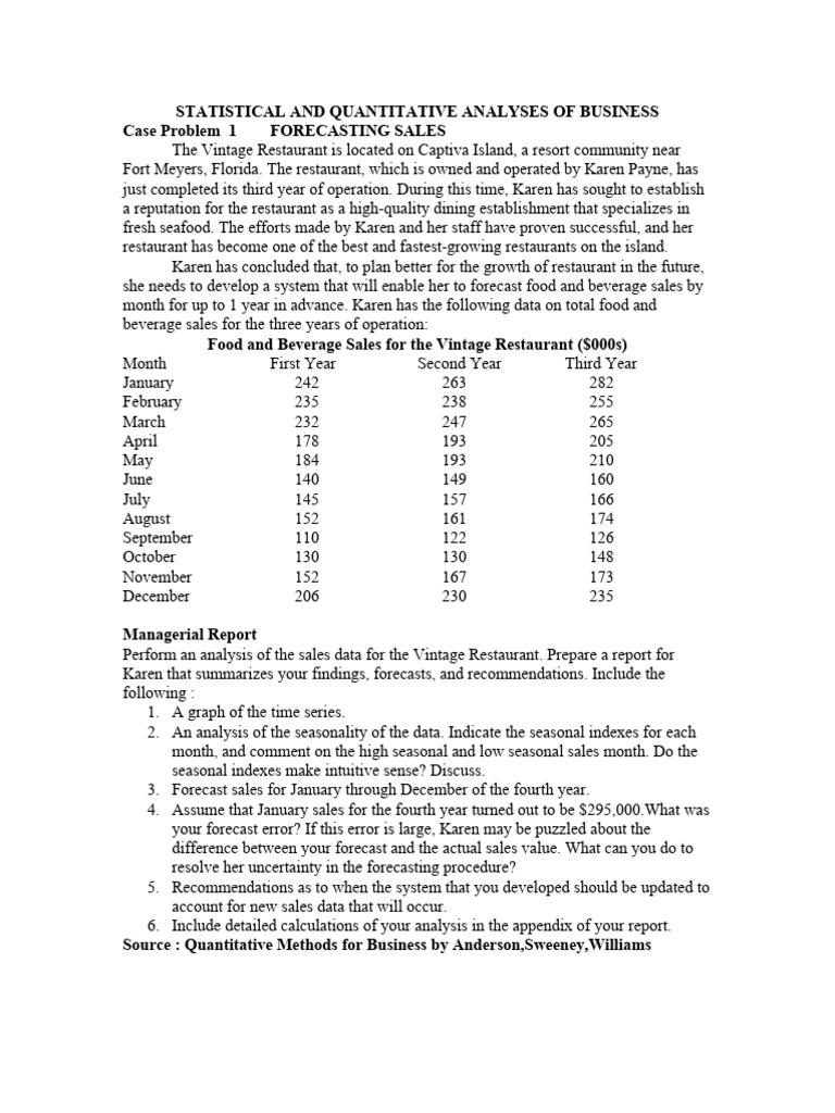 Case Problem FORECASTING SALES | PDF | Forecasting | Statistics