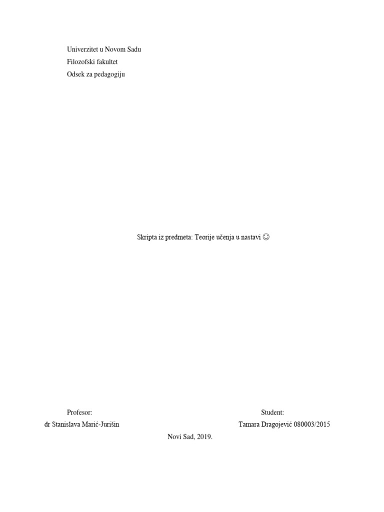 Teorije Učenja Skripta Pdf