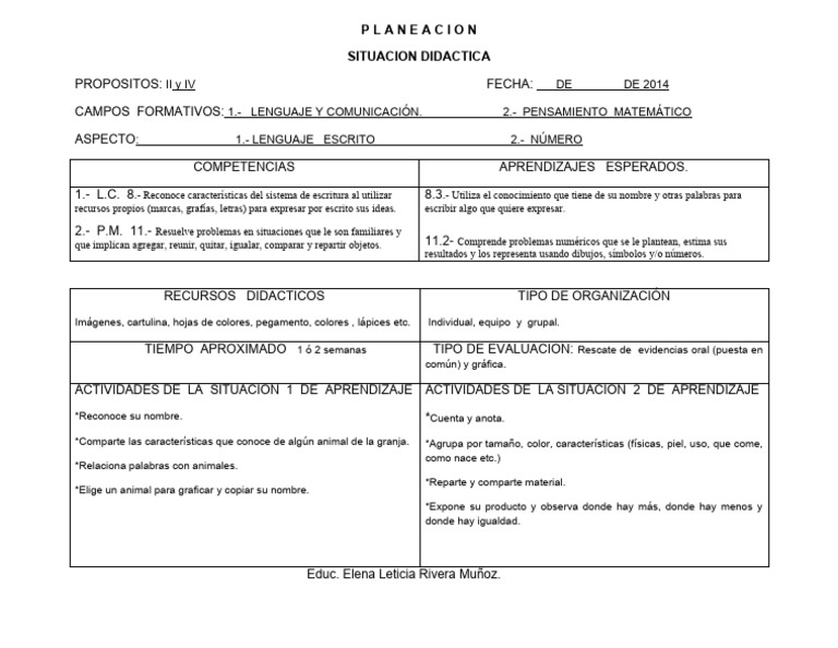 Plan Animales de La Granja. | PDF | Escritura | Aprendizaje