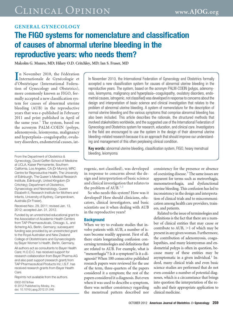 The FIGO Systems For Nomenclature and Classification of Causes of ...