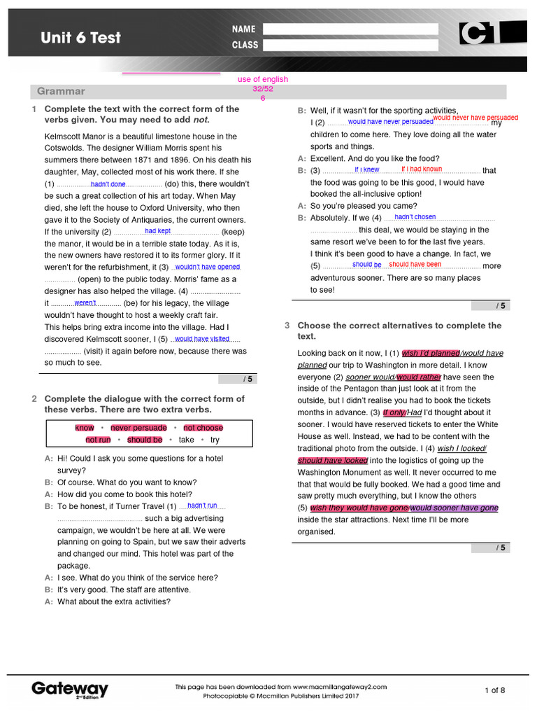 UNIT 6 Test Advanced | PDF