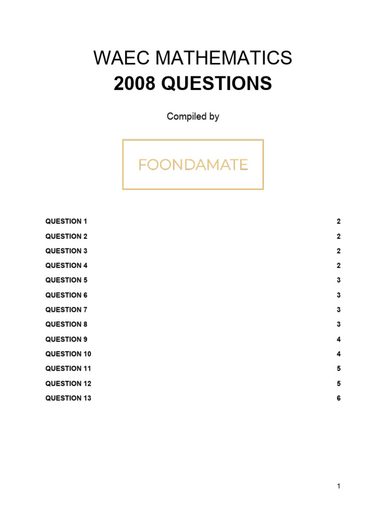 WAEC 2008 Mathematics Questions | PDF