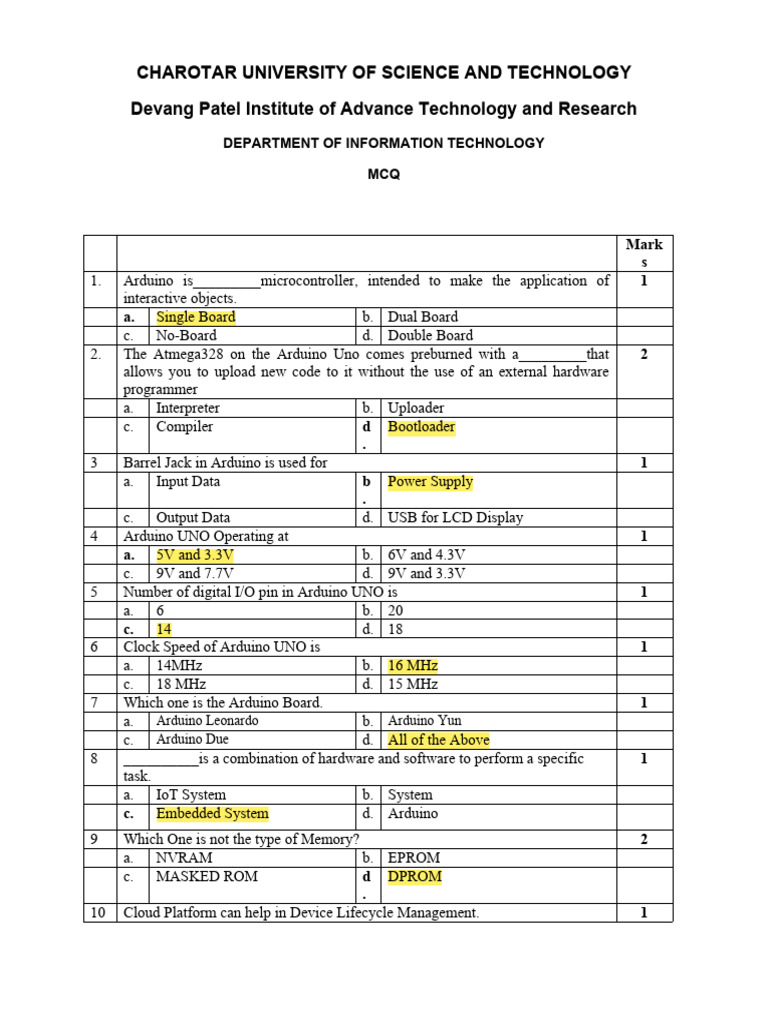 Iot Mcqs | Download Free PDF | Internet Of Things | Arduino Iot Mcqs | Download Free PDF | Internet Of Things | Arduino