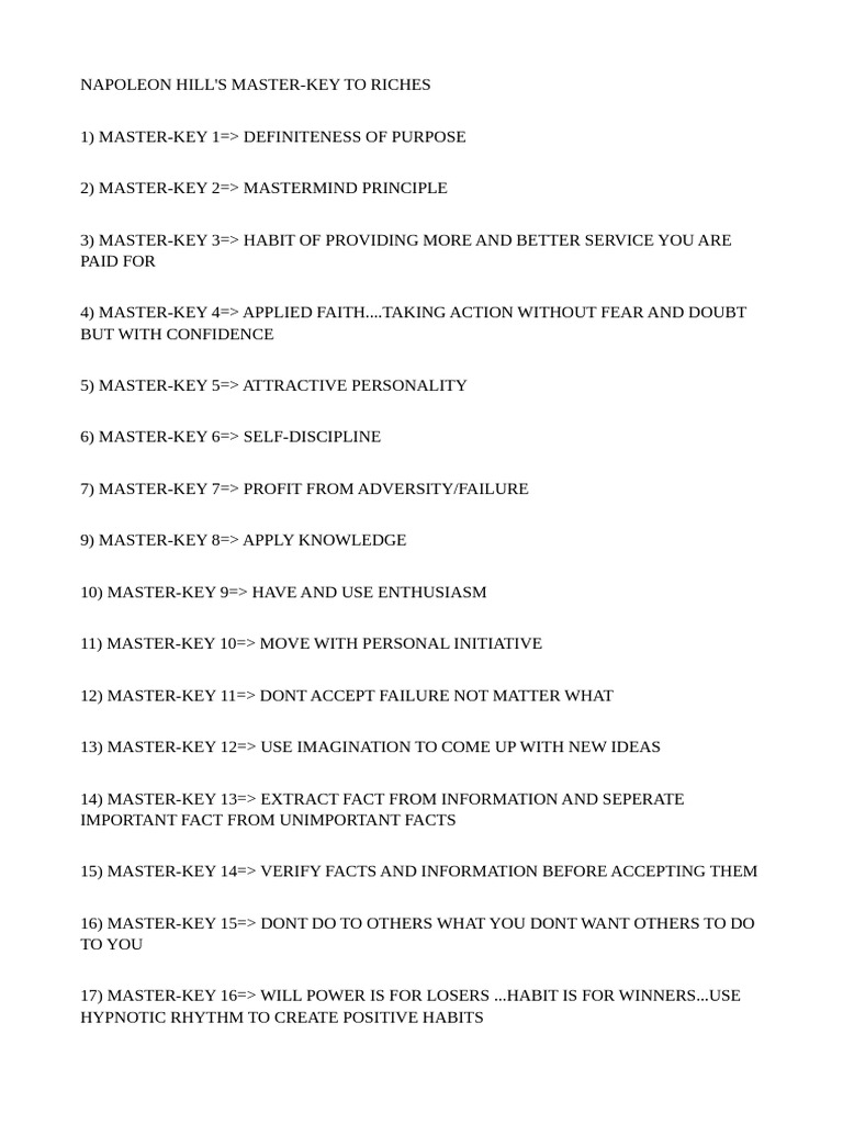 Napoleon Hill's Master-Key Principles | PDF