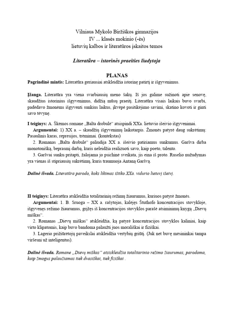 Plano Pavyzdys | PDF