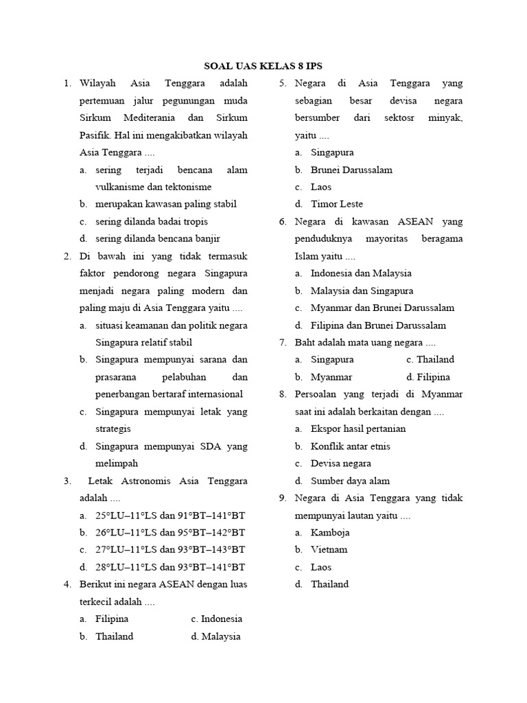 Soal Uas Kelas 8 Ips | PDF