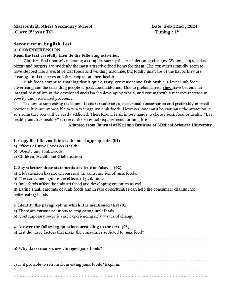 3AS Test Junk Food | PDF