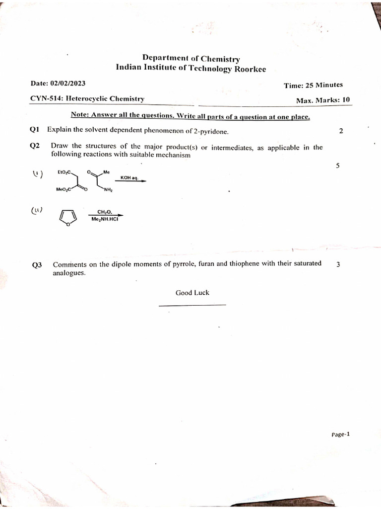 Sem 2 Pyq Iit Roorkee Chemistry | PDF
