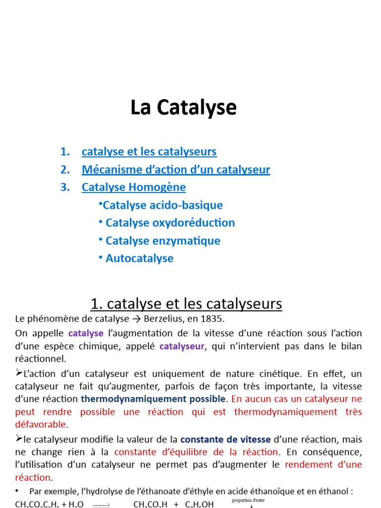 Introduction à la catalyse et ses types | PDF | Catalyse | Enzyme