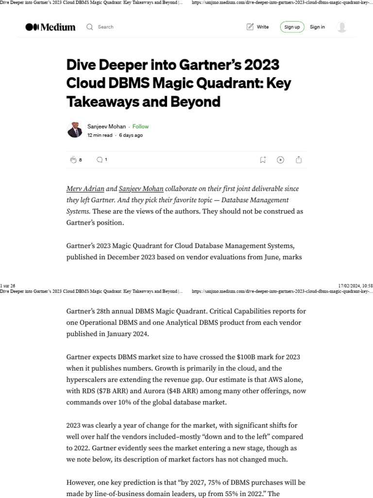Dive Deeper Into Gartner's 2023 Cloud DBMS Magic Quadrant Key Takeaways and Beyond by Sanjeev ...