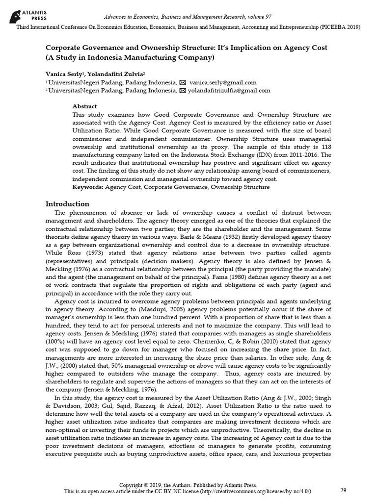 Corporate Governance and Ownership Structure: It's Implication On Agency Cost (A Study in ...