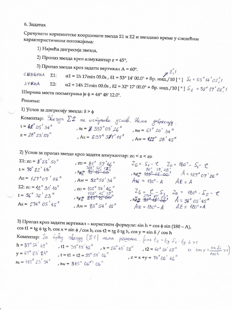 Geodetska Astronomija Vezbe Ispravka | PDF