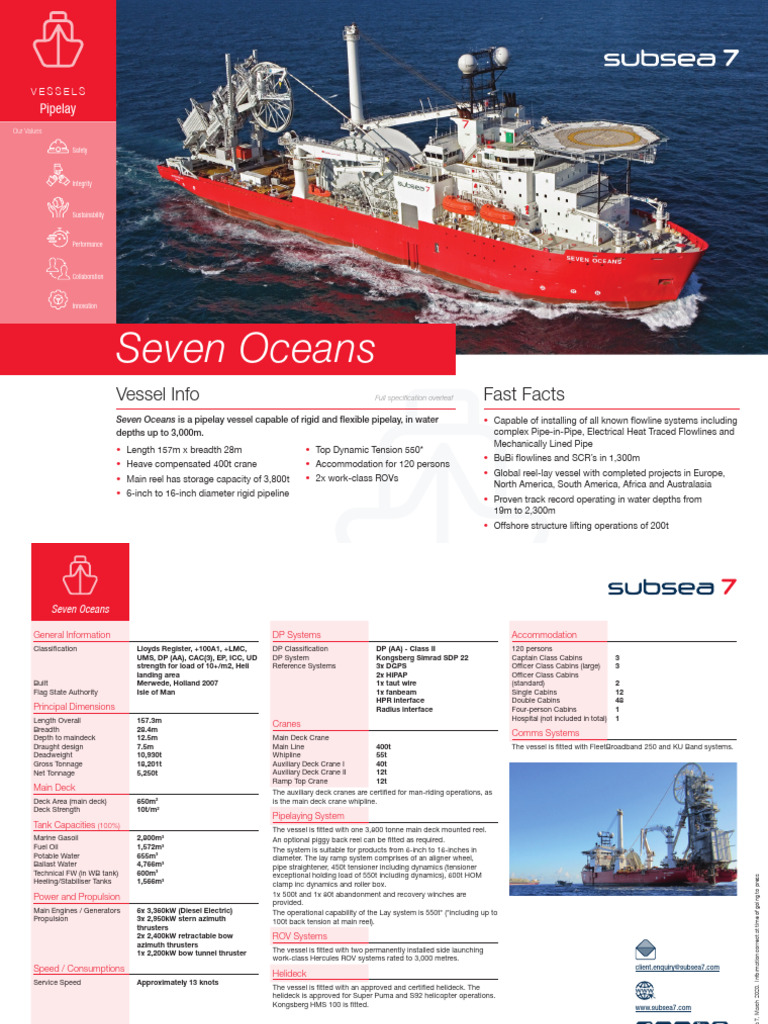 Seven Oceans Pipelay Vessel Overview | PDF | Crane (Machine) | Water ...