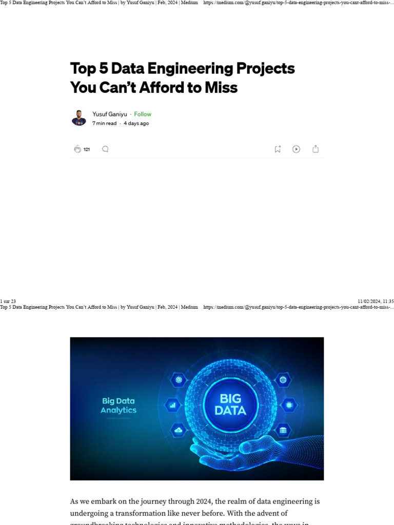 Top 5 Data Engineering Projects You Can't Afford To Miss by Yusuf Ganiyu Feb, 2024 Medium | PDF ...