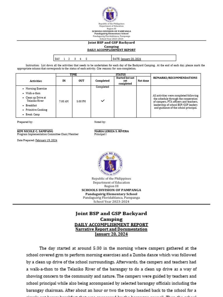 NIX Accomplishment Report BSP GSP Encampment 1-20-2024 | PDF