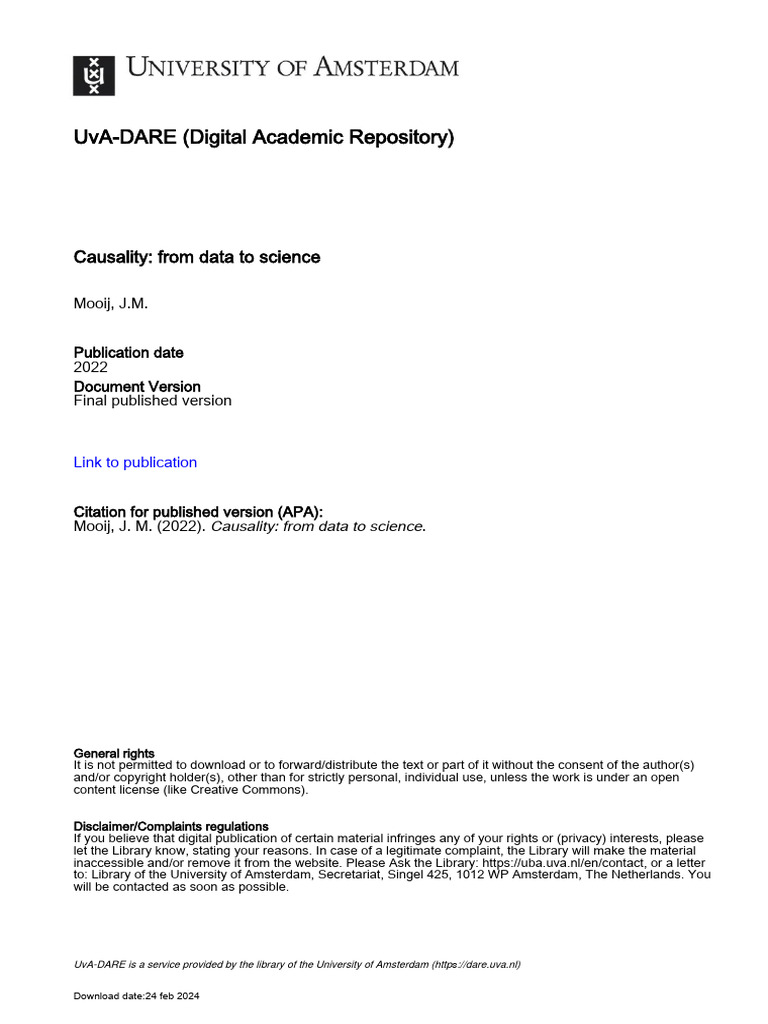 Mooij, J. M. (2022) - Causality - From Data To Science | PDF