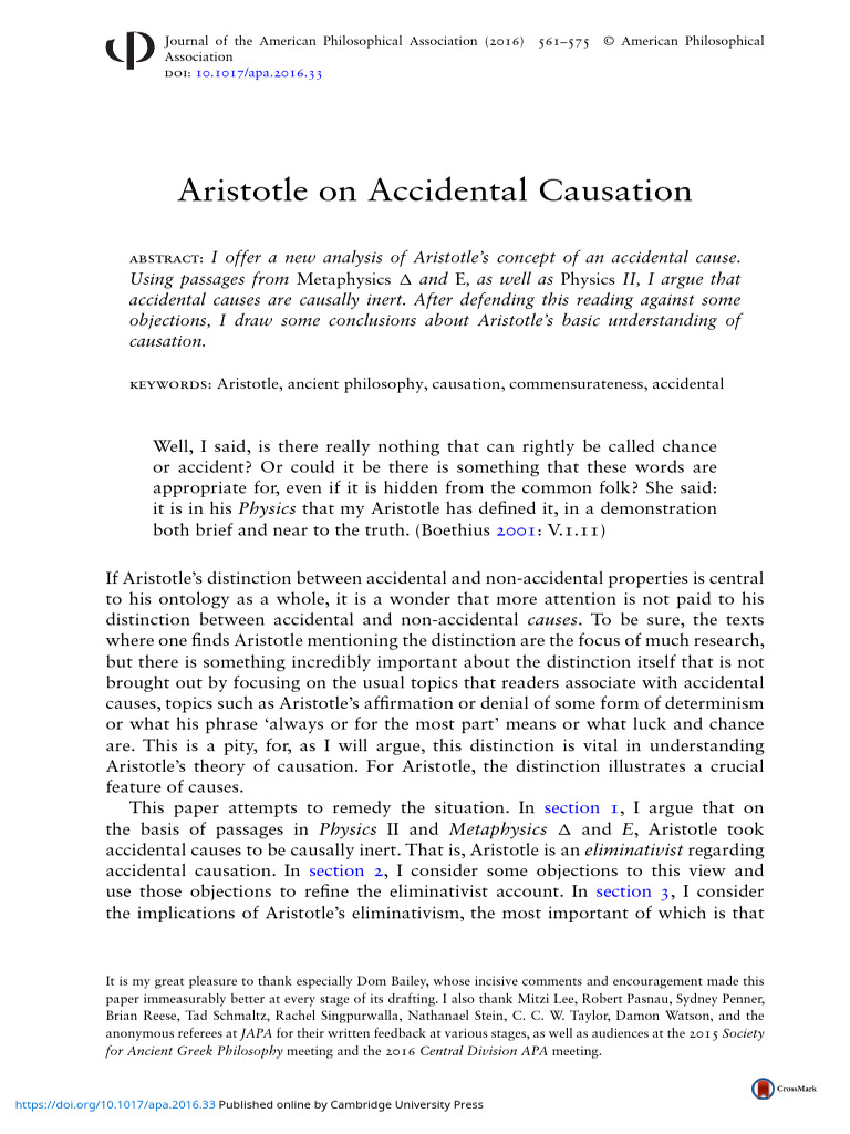 Aristotle On Accidental Causation | PDF | Causality | Aristotle