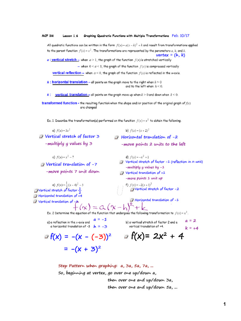 Transformations of Quadratic Functions | PDF | Vertex (Graph Theory ...