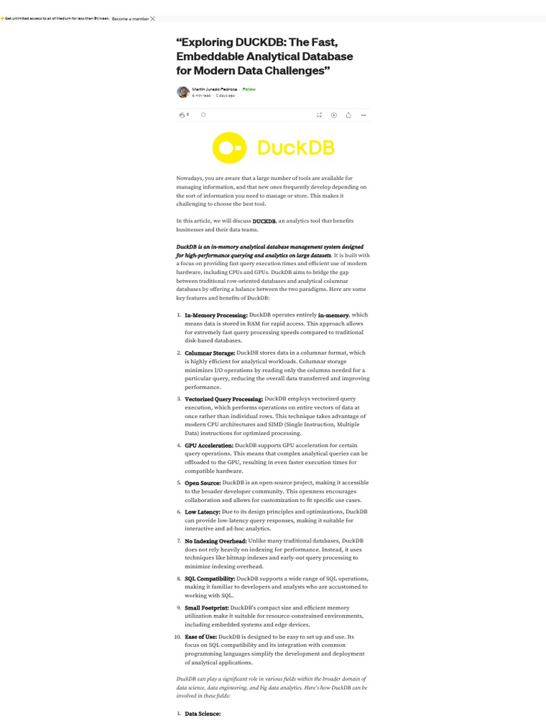 "Exploring Duckdb - The Fast - Embeddable Analytical Database For Modern Data Challenges" - by ...