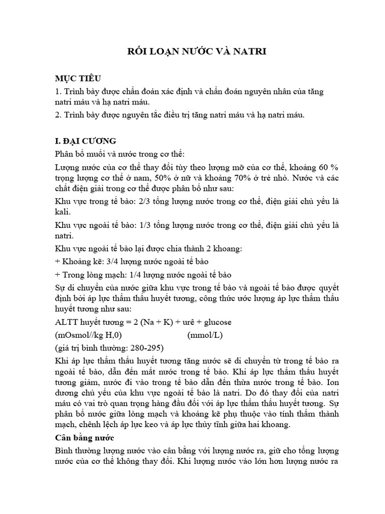 RỐI LOẠN NƯỚC VÀ NATRI VA KALI | PDF