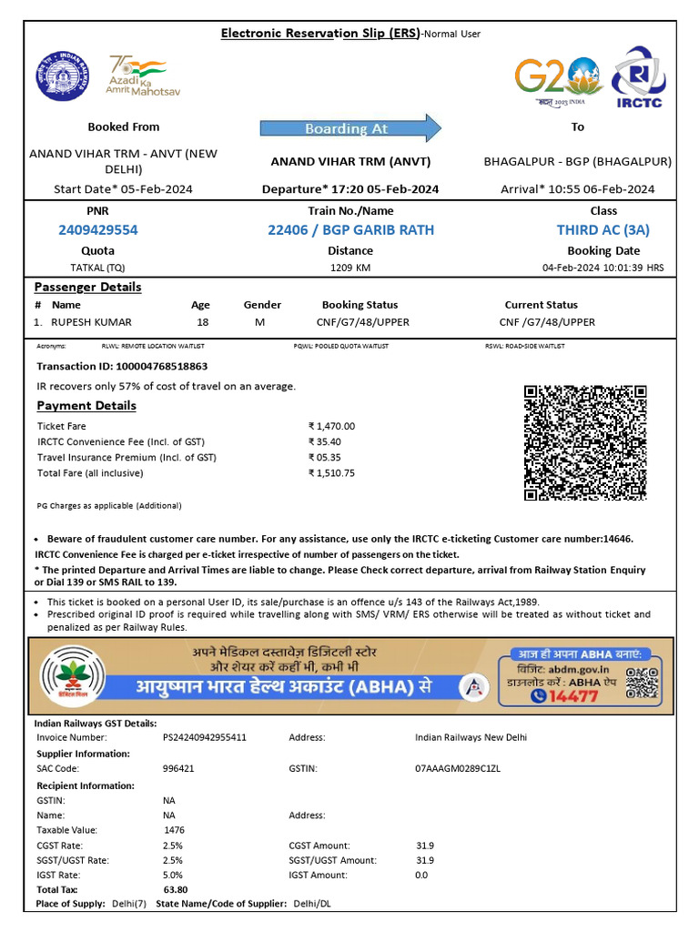 Irctc TT Rupesh Kumar 05 February 2024 | PDF