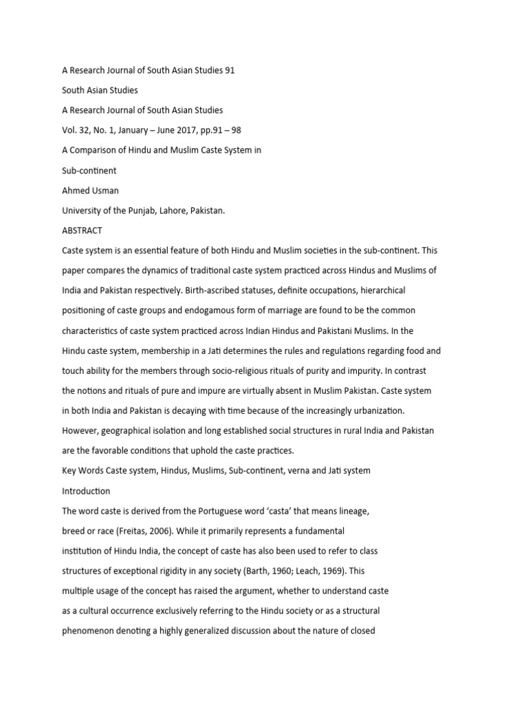 A Comparison of Hindu and Muslim Caste System | PDF | Caste