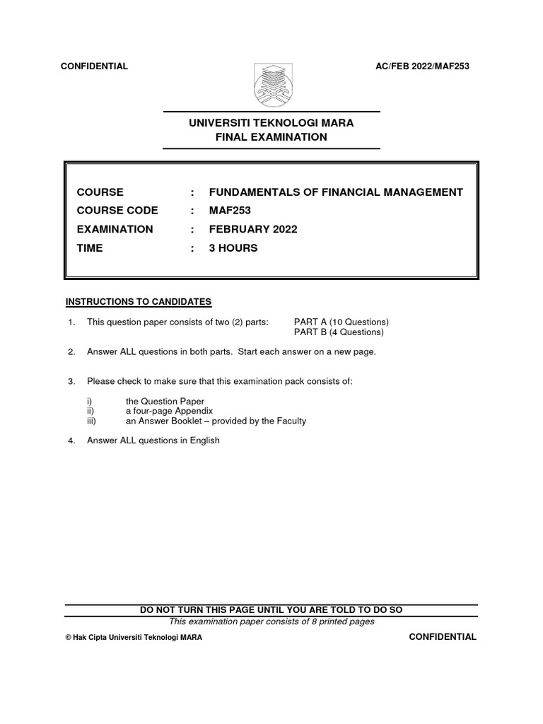 February 2022 Financial Management Exam | PDF | Financial Risk | Equity ...