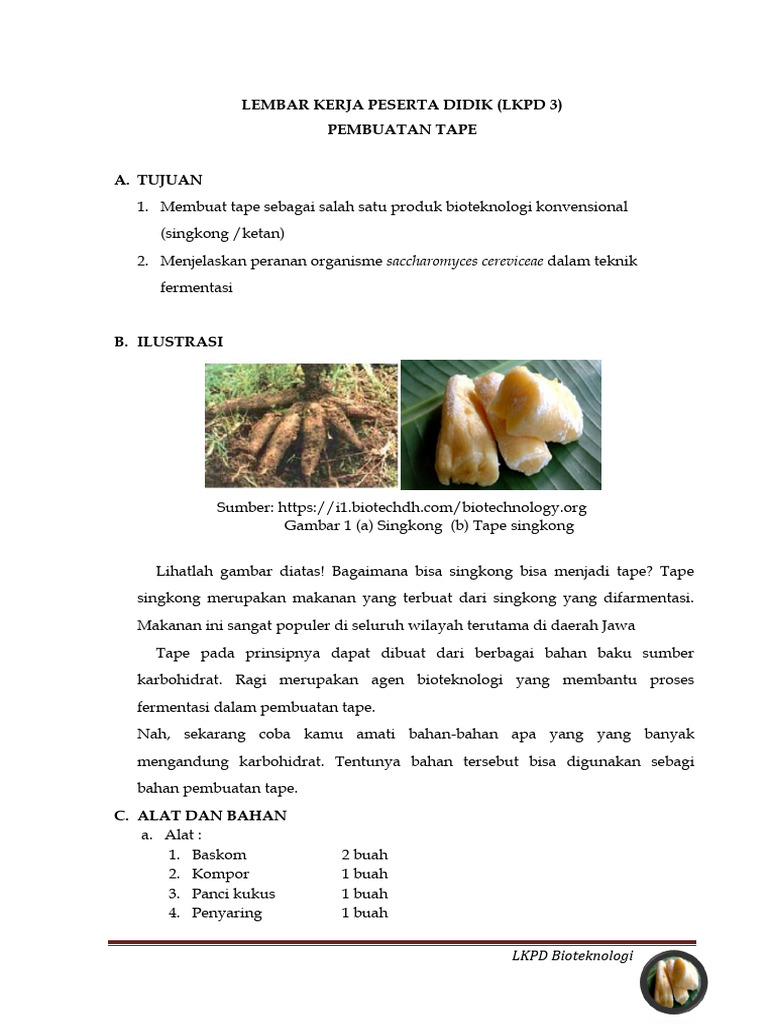 LKPD Pembuatan Tape | PDF