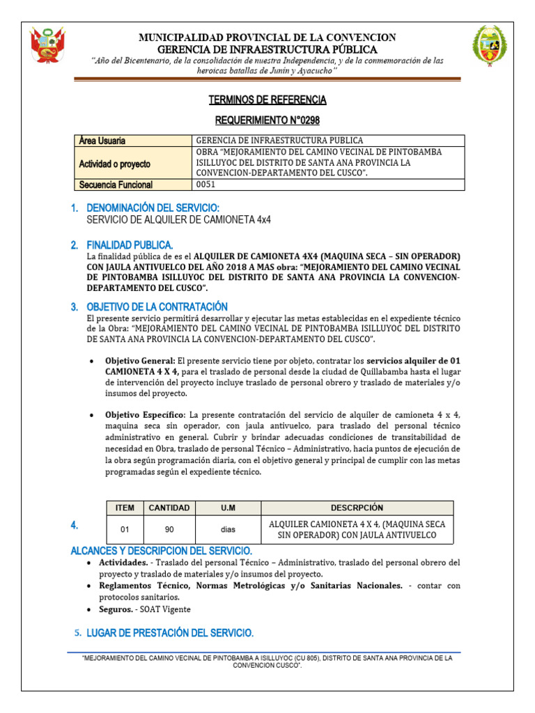 TDR Servicio Camioneta 4x4 | PDF