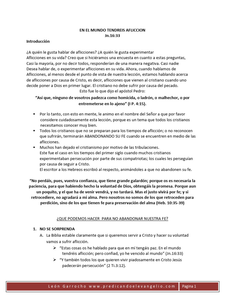 En El Mundo Tendreis Afliccion | PDF