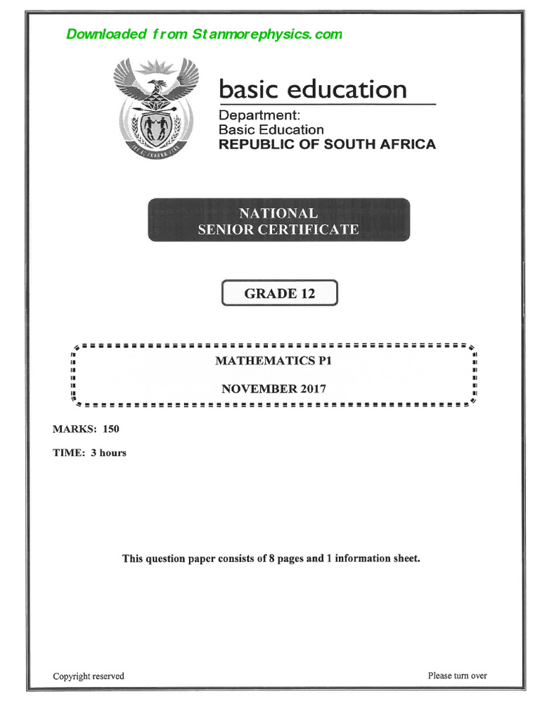 Mathematics P1 Nov 2017 and Memo | PDF | Mathematics