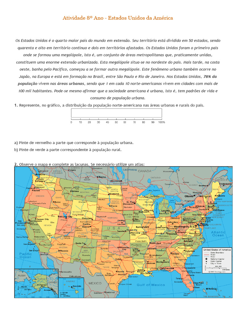 Atividade 8º Ano ESTADOS UNIDOS | PDF | Agricultura | Os Estados Unidos