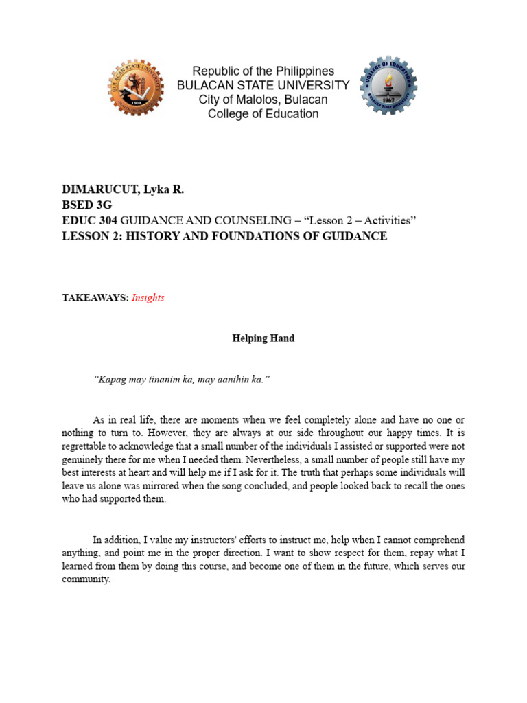 DIMARUCUT, Lyka - BSED 3G - EDUC 304 - Lesson 2 Activities | PDF