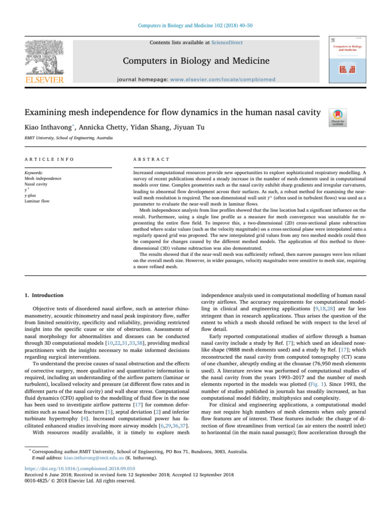 1 s2.0 S0010482518302725 Main | PDF | Computational Fluid Dynamics | Computer Simulation