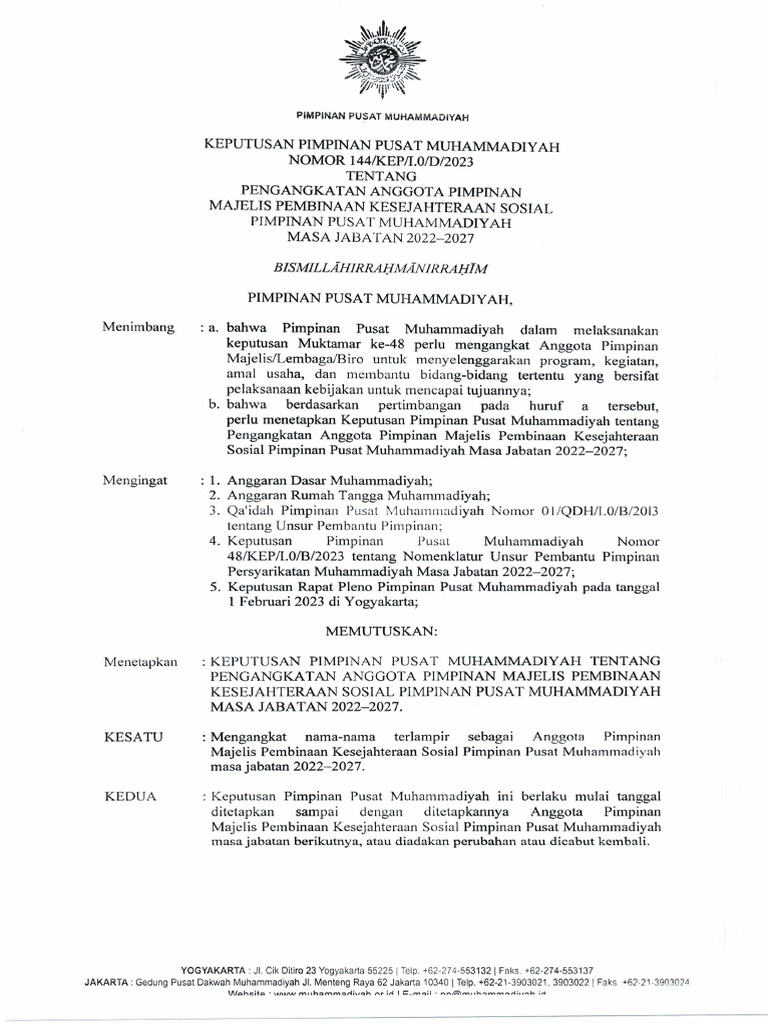 144-2023 MPKS PP Muhammadiyah 2022-2027 | PDF
