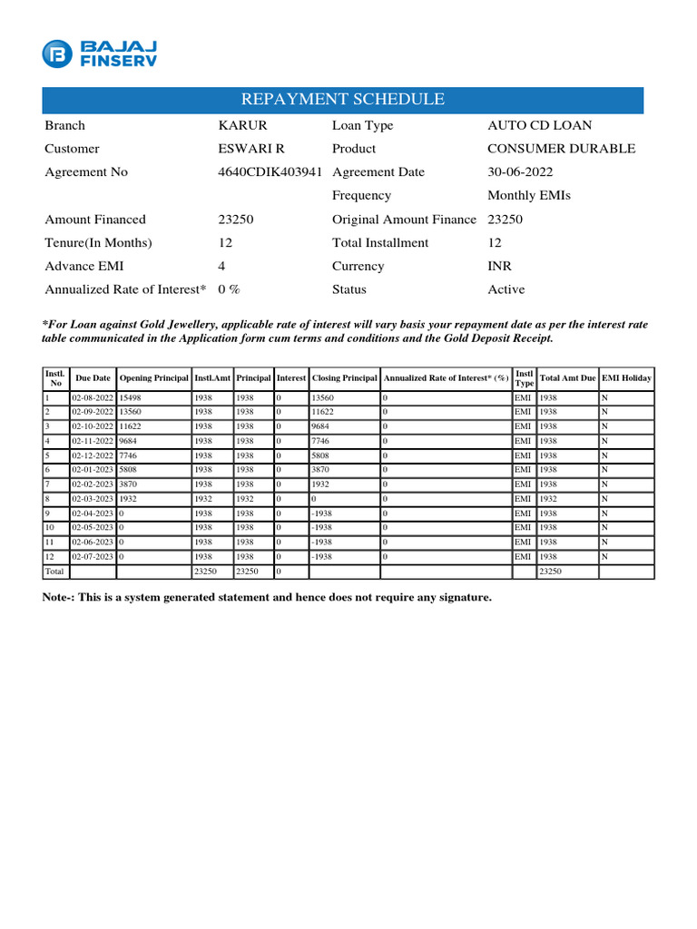 Auto CD Loan Repayment Schedule | PDF | Interest | Loans