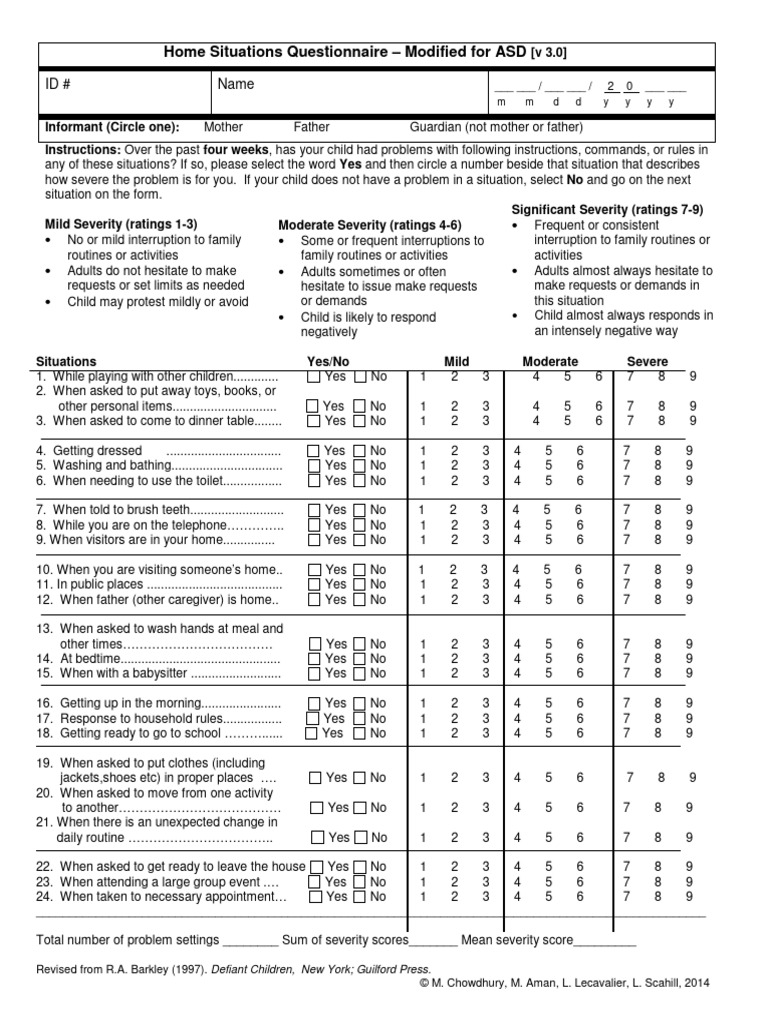 HSQ-ASD 24 Items Scale | Download Free PDF | Human Life Stages | Family