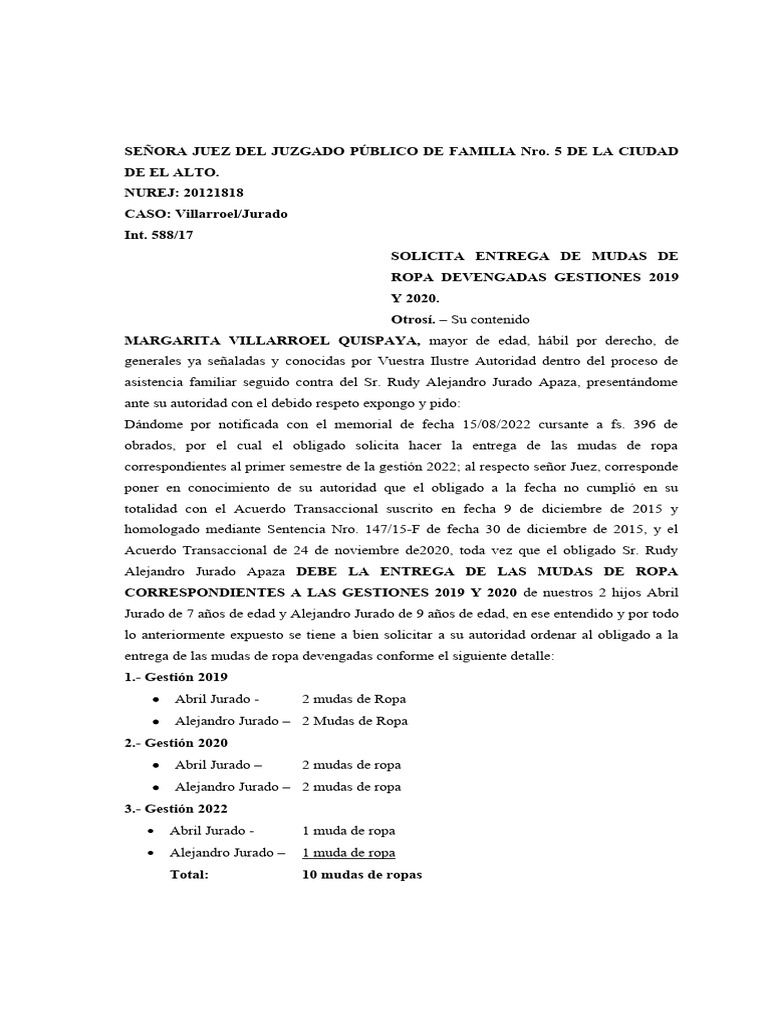 Solicitud de Entrega de Mudadas de Ropa | PDF | Ropa | Justicia