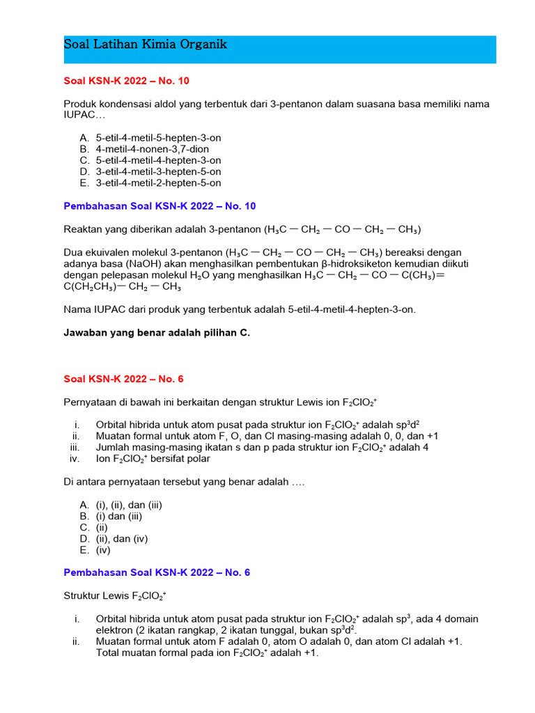 Soal Latihan Kimia Organik | PDF