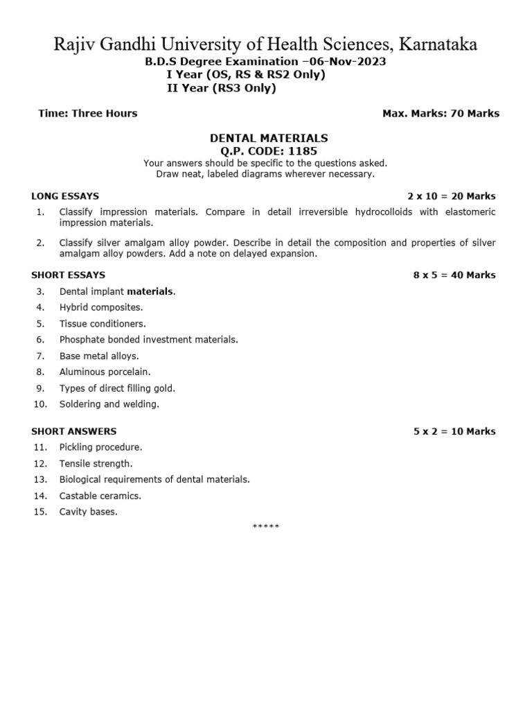 DM Pyq | PDF | Dental Material | Dental Composite